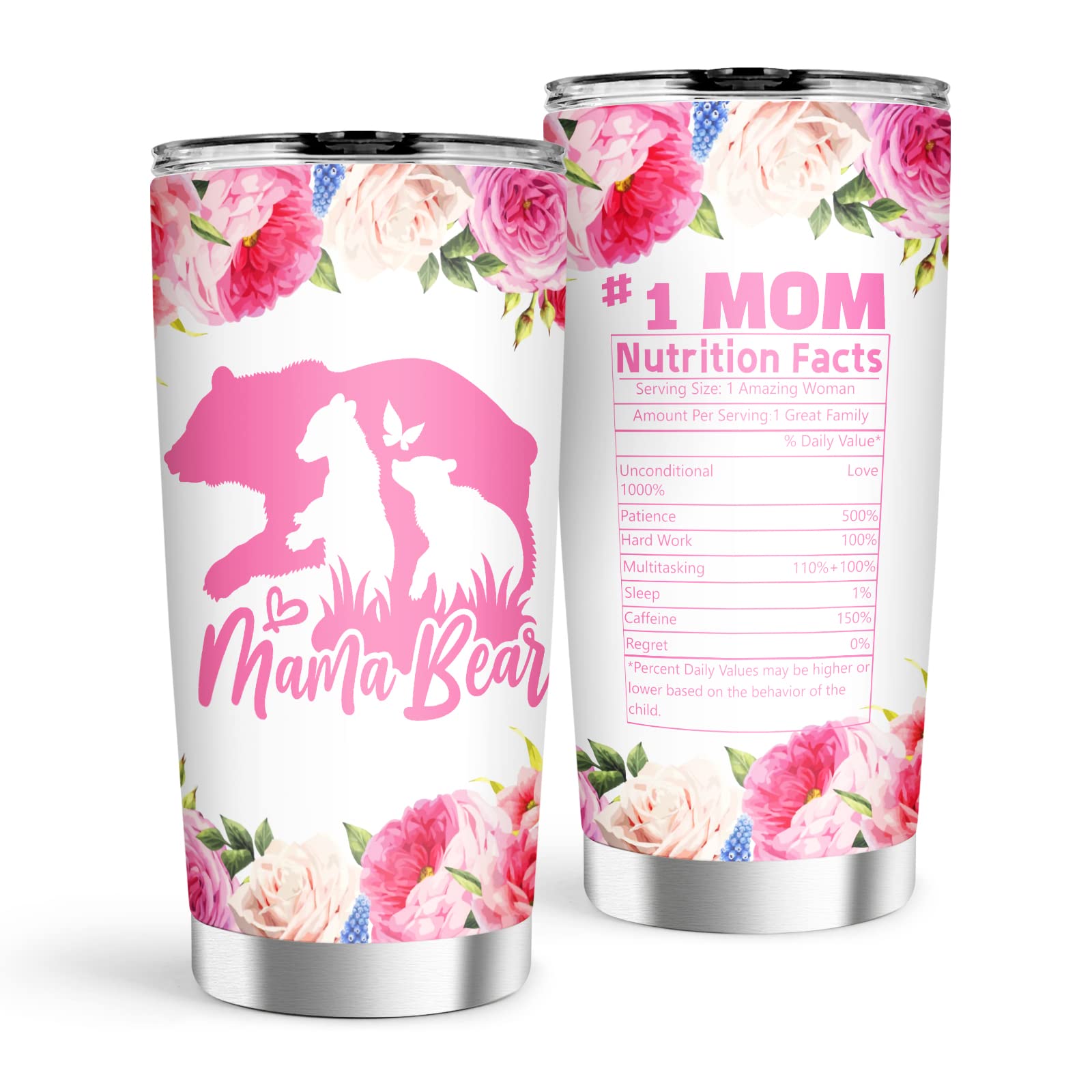 purefly Mama Bear Tumbler, Mothers Day Gifts for Mom from Daughter Son, Best Mom Ever Birthday Christmas Gift Ideas for New Mom, Funny Cool Cup For Women, Stainless Steel Insulated Travel Mug 20oz