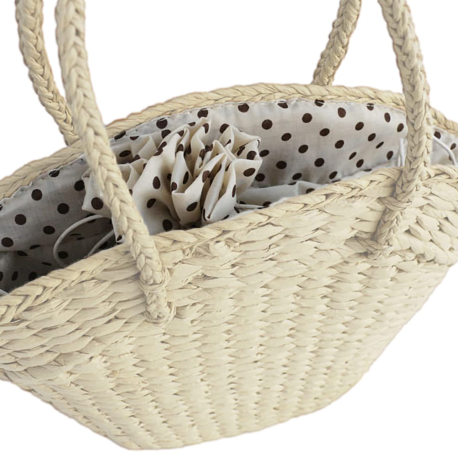 rismart Women Summer Beach handbag Handmade Straw Tote Bag for Vacation Picnic Daily Beige