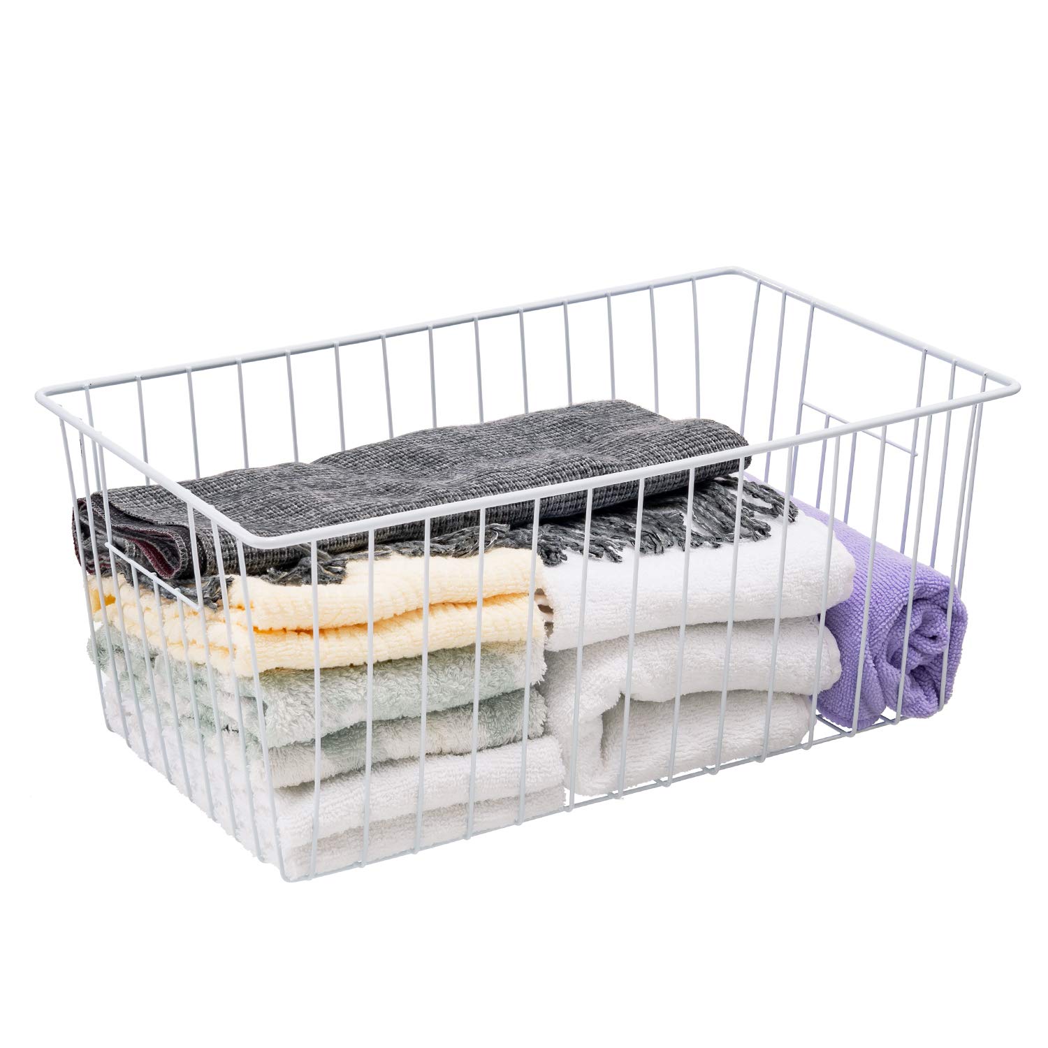 lonpute 16Lx12Wx6H inch Wider Freezer Organizer Baskets Container, Refrigerator Metal Wire Storage Bins with Handles for Kitchen, Pantry, Cabinet, Closets - Pearl White(6 Packs