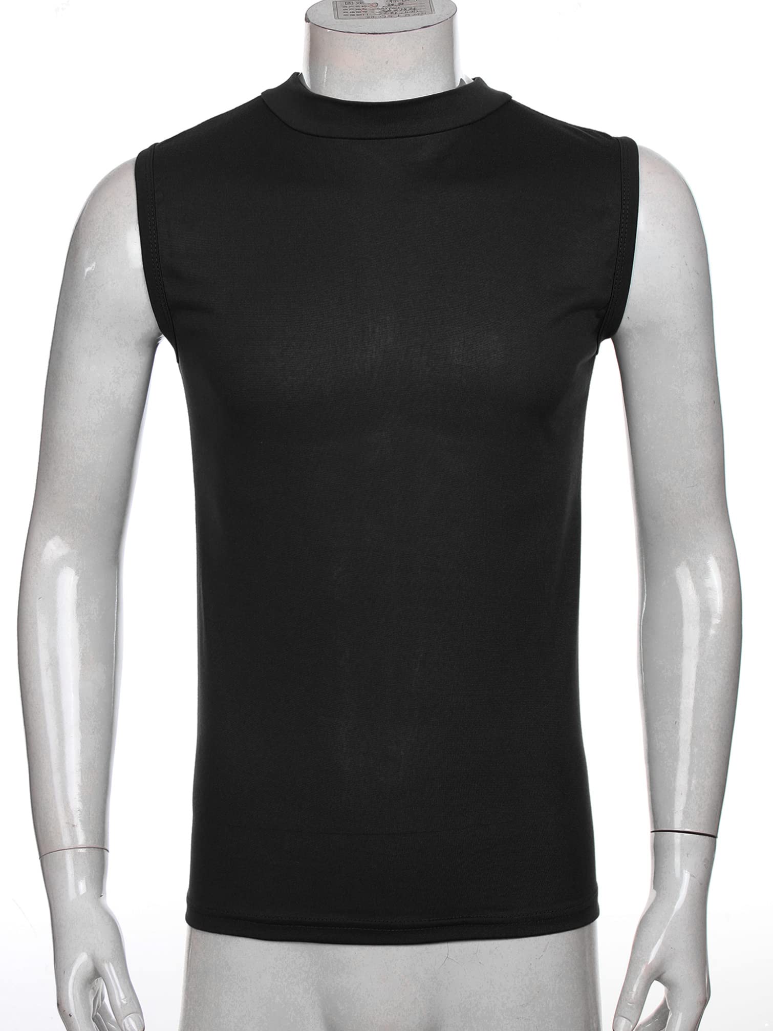 TiaoBug Men's Casual Sleeveless Shirts Mock Turtleneck Pullover Tops Undershirt Vest Tops Black Medium