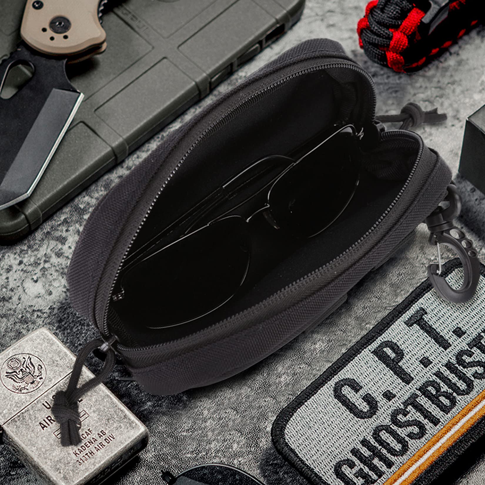 LIVIQILY Tactical MOLLE Glasses Shockproof Protective Box Portable Outdoor Sunglasses Pouch Eyewear Carry Case (Black)