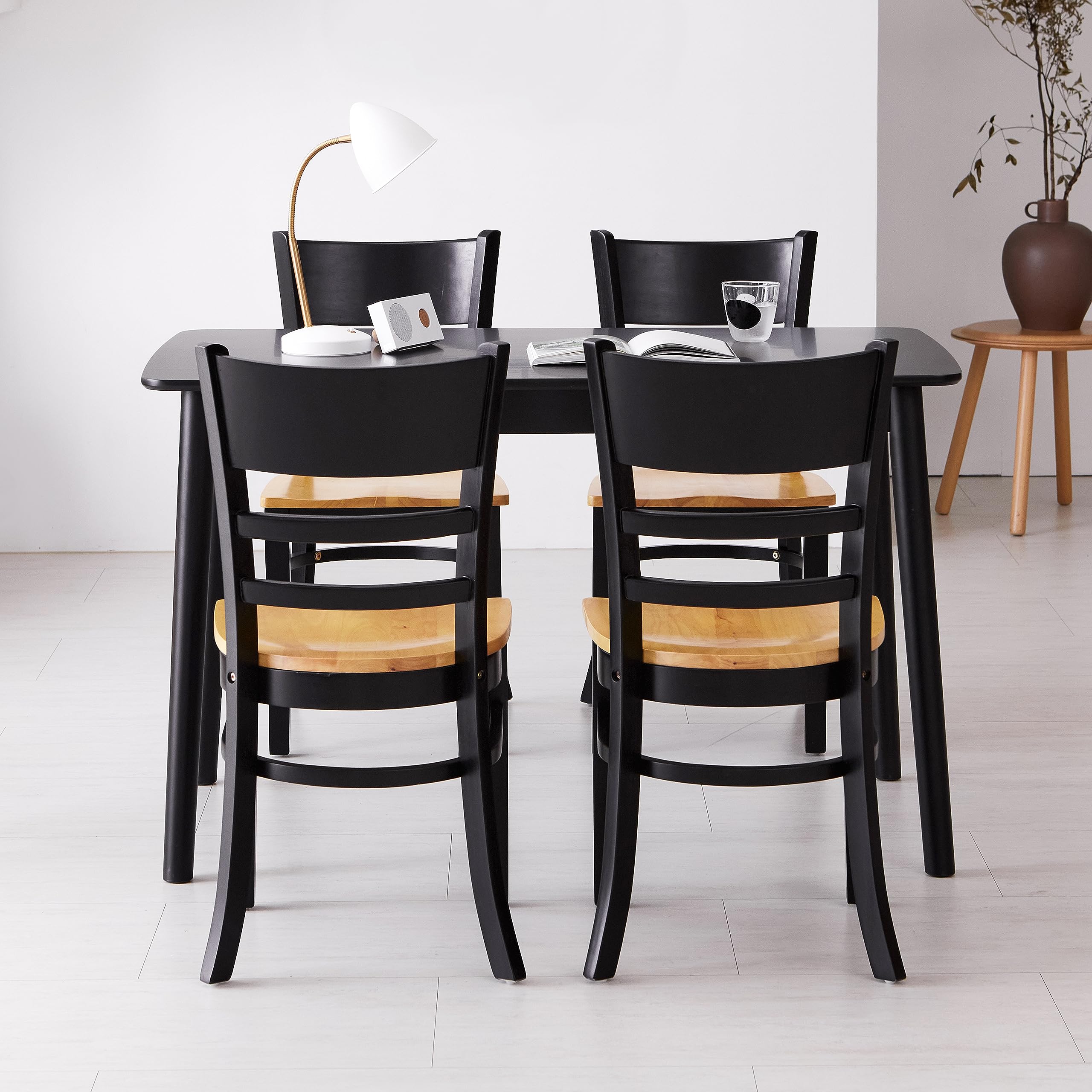 Livinia Cabin Wooden Dining Chairs Set of 2, Solid Malaysian Oak Wood Seat Ladder Back Armless Side Chairs (Walnut)
