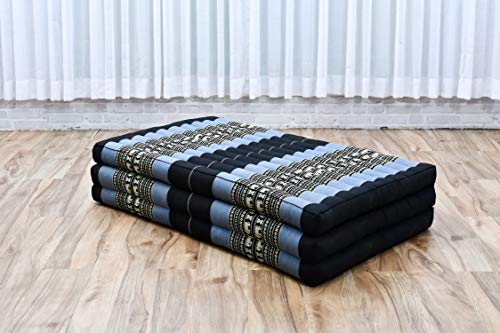 Leewadee Trifold Mattress XL – Comfortable Thai Massage Pad, Foldable Relaxation Floor Mattress Filled with Eco-Friendly Kapok, Perfect to Use as a Sleeping Mat 79 x 39 inches, Blue