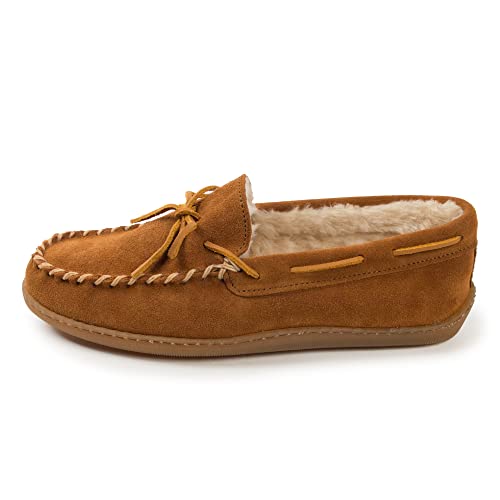 Minnetonka Mens Pile Lined Moccasin Slipper with Hard Soles Brown, 11.5