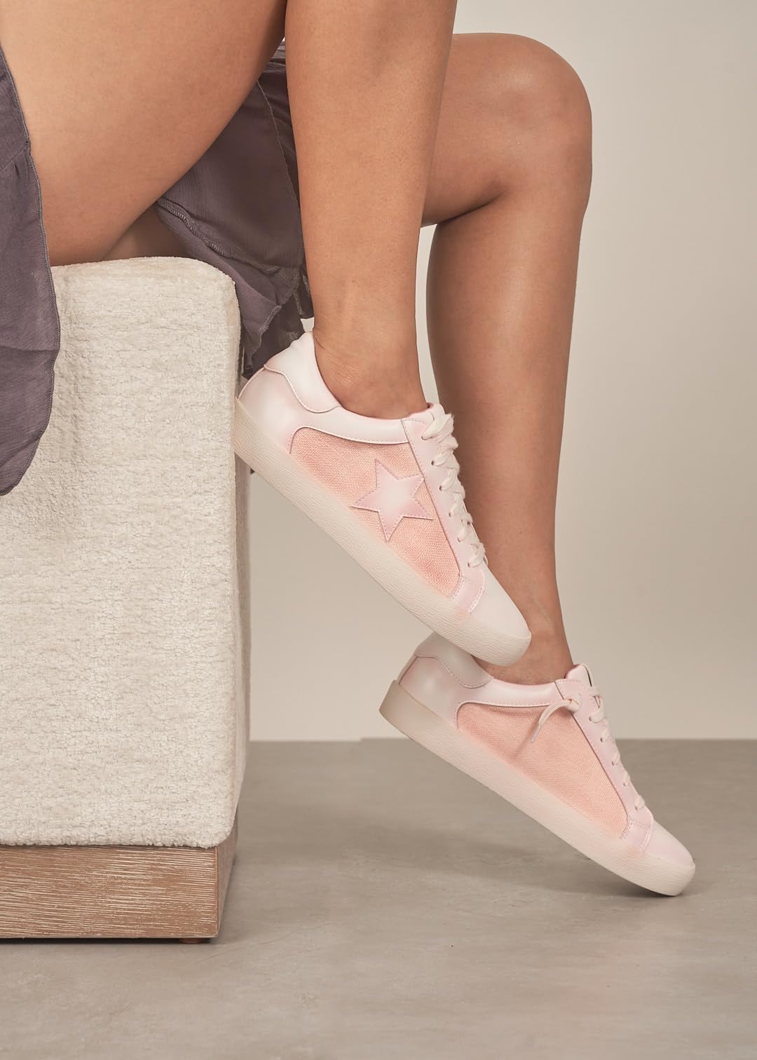 Mi.iM Sandy Rubber Sole Lace-up Leather Textile Star Sneakers (8.5, Pink)