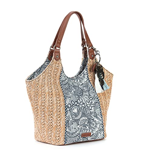 Sakroots Roma Straw Small Shopper, Navy Spirit Desert