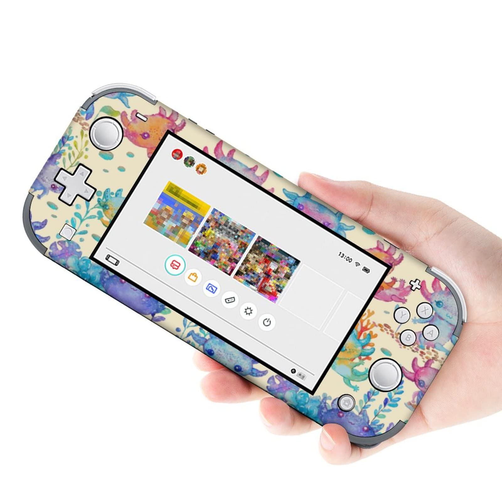 Watercolor Cute Axolotl Stickers Protective Film Sticker Personalized Full Wrap Sticker Compatible with Nintendo Switch