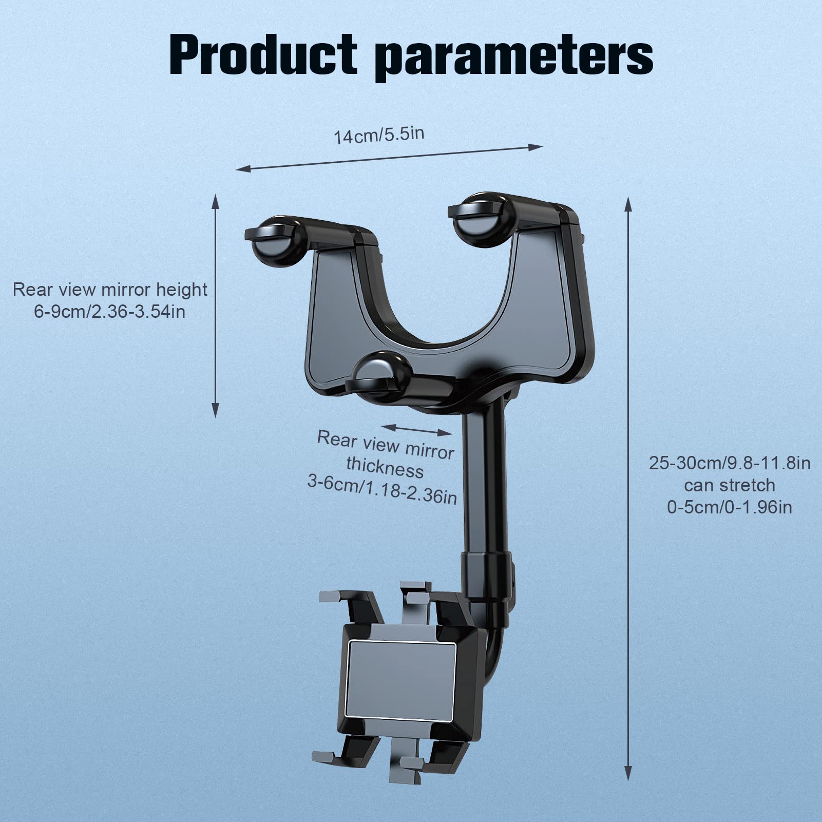 PDPdoc Universal 360 Car Rearview Mirror Mount Phone Holder, Black, Compatible with All Smartphones and Car Models