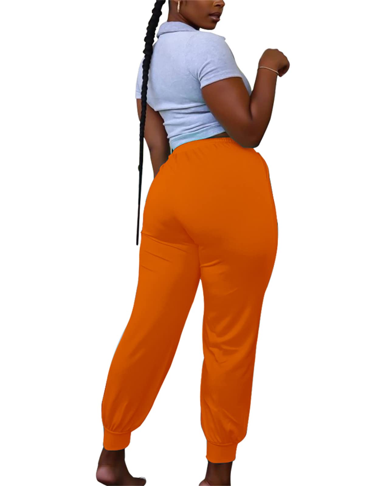 Salimdy Plus Size Pants for Women Active Casual Lounge Joggers Lightweight Comfy Yoga Pants with Pockets Drawstring Workout Pants,Orange,XXX-Large