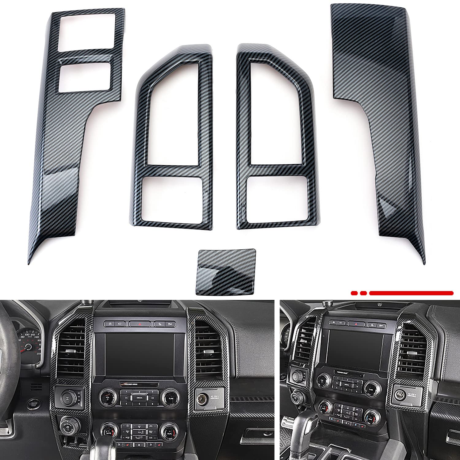 RJSPHH for F-150 ABS Carbon Fiber Central Console Air Conditioner Panel Trim Replacement for Ford F150 2015-2019, (5pcs, Raptor)