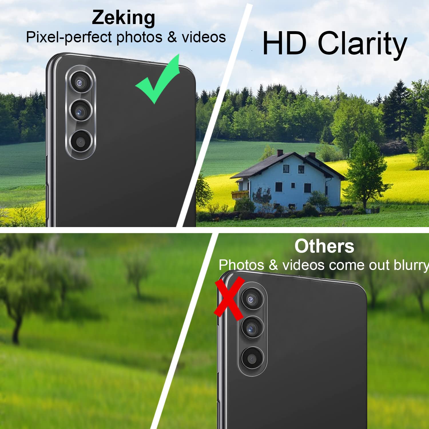 Zeking [2+2 Pack for Samsung Galaxy A14 5G Privacy Tempered Glass Screen Protector and Camera Lens Protector, Anti-Spy [Anti-Scratch] HD Clarity 9H Hardness [Bubble Free]