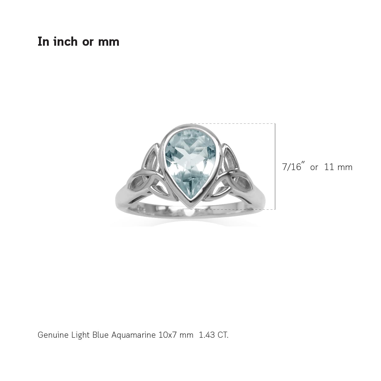 Silvershake Genuine 2.2ct. 10X7mm Swiss Blue Topaz 925 Sterling Silver Triquetra Celtic Knot Ring Size 7.5