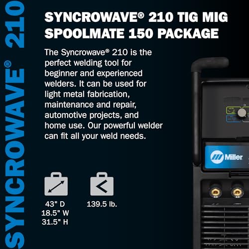 Miller 951684 Syncrowave 210 TIG MIG Spoolmate 150 Package - Multiprocess Stick, MIG & AC/DC TIG Welder Machine - Multi Process Welding Machine with TIG Torch, Foot Control & MIG Welder Gun