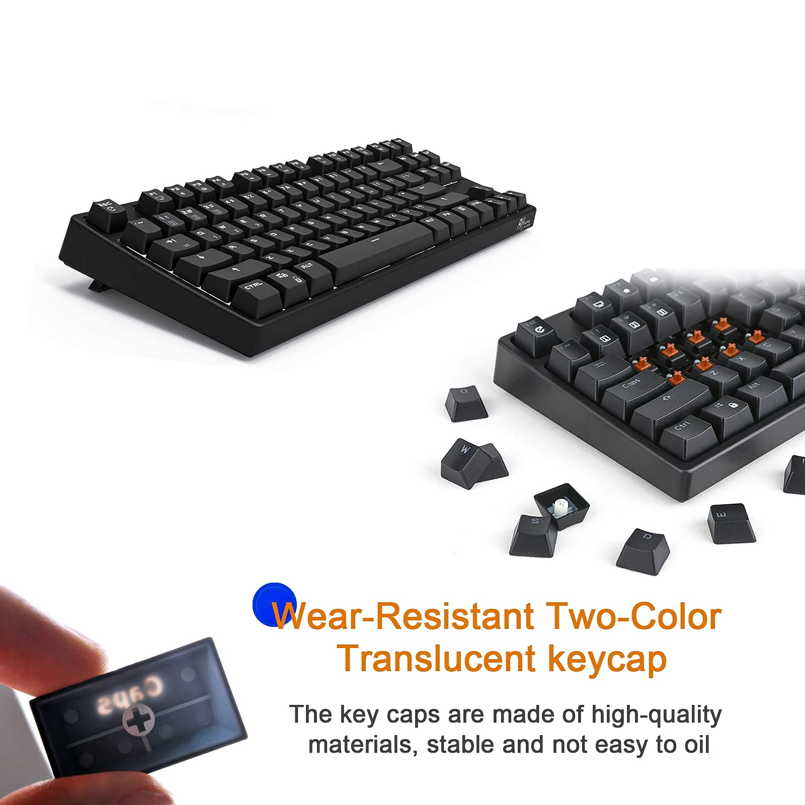 RK ROYAL KLUDGE RK987 Mechanical Keyboard 87 Keys White LED Backlight Tenkeyless Gaming Keyboard, Wired/Wireless Bluetooth Gaming/Office for iOS Android Windows MacOS and Linux (Black and red)