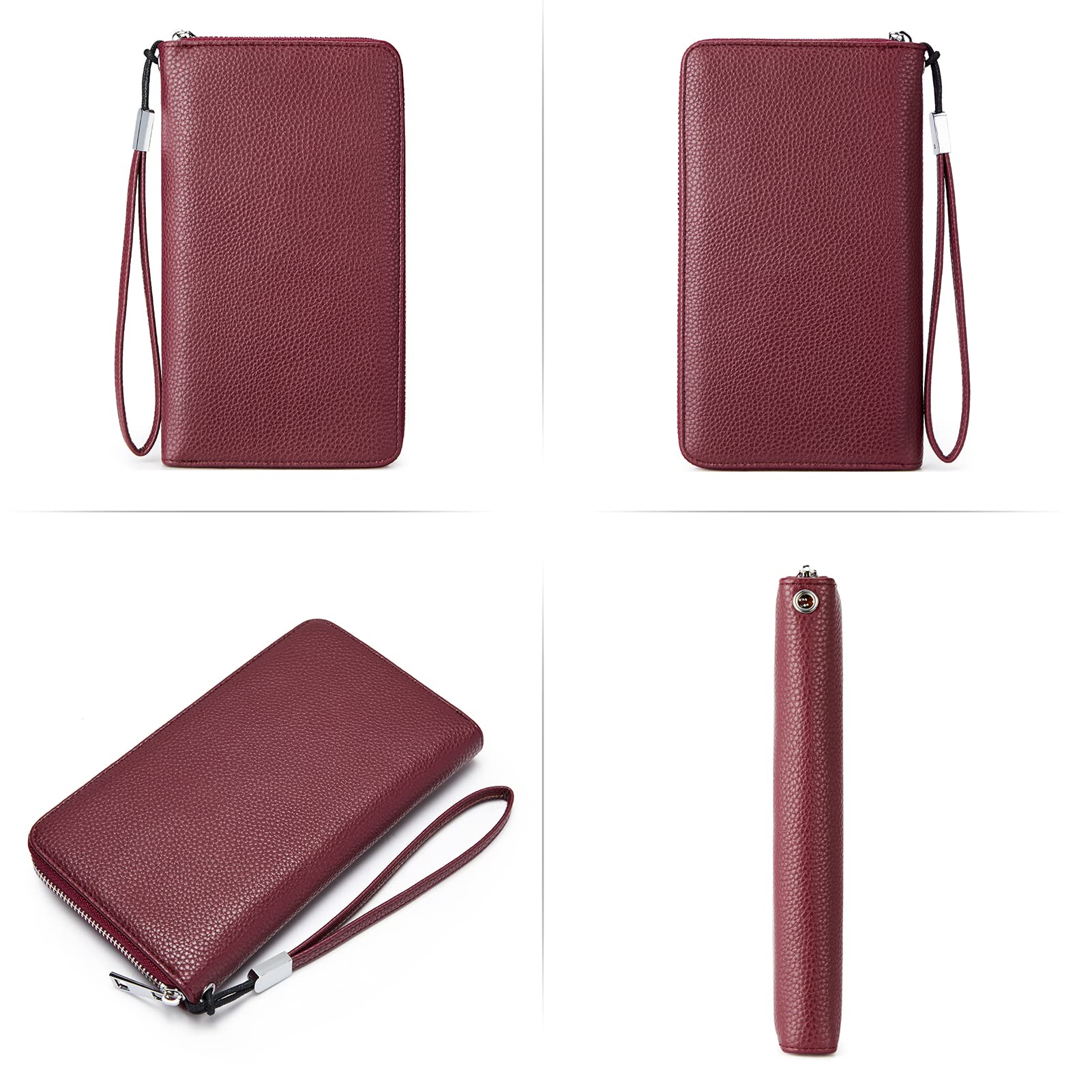 Telena Womens Wallet Leather Large Clutch Purse Credit Card Holder with Zipper Pocket Coffee