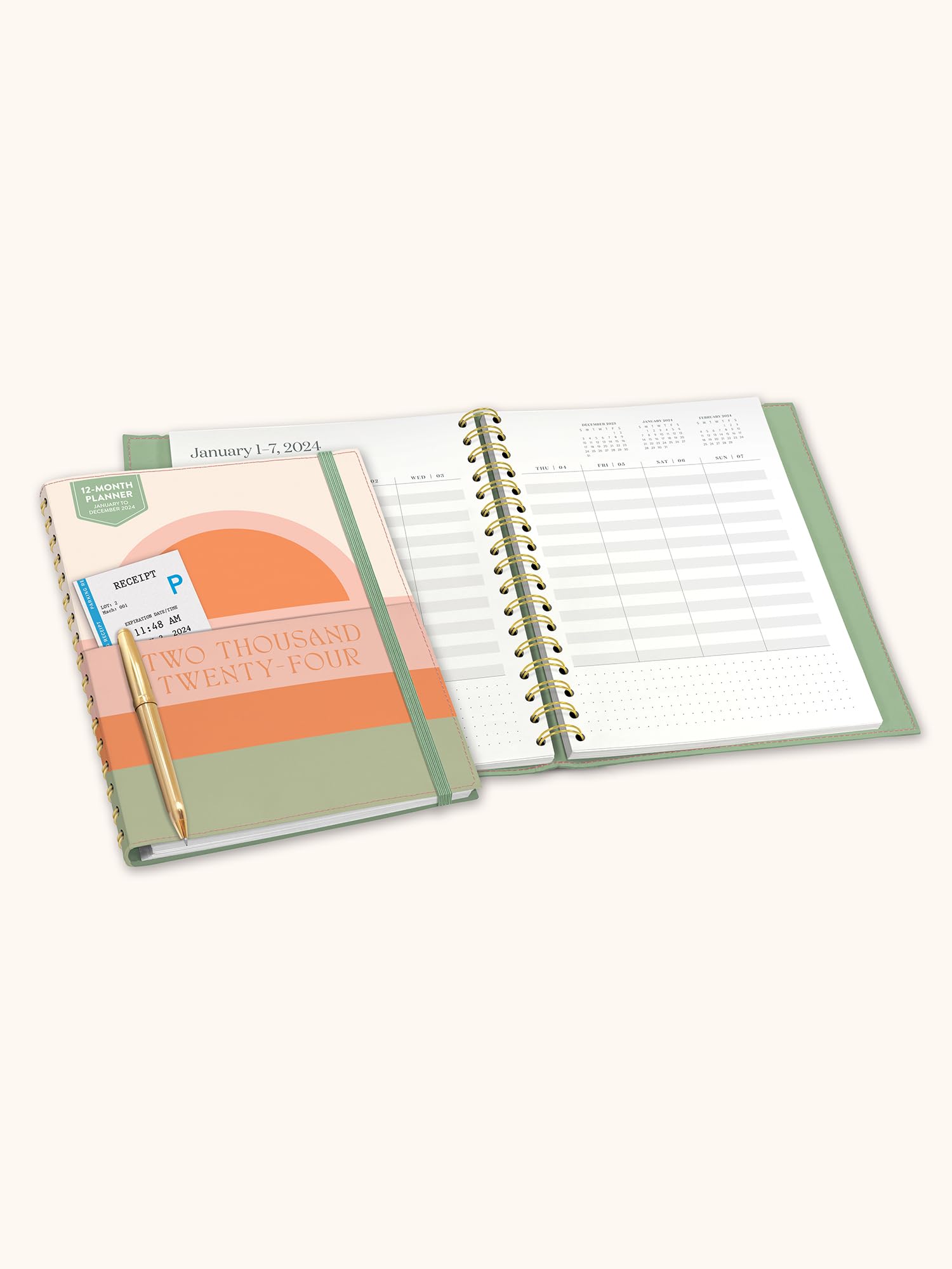 Orange Circle Studio 2024 Real-Time Planner Notebook, 12 Month Spiral Calendar Book with Monthly and Weekly Date Views, Appointment, Budget & Goal Tracker, Journal for School/Work, Golden Hour