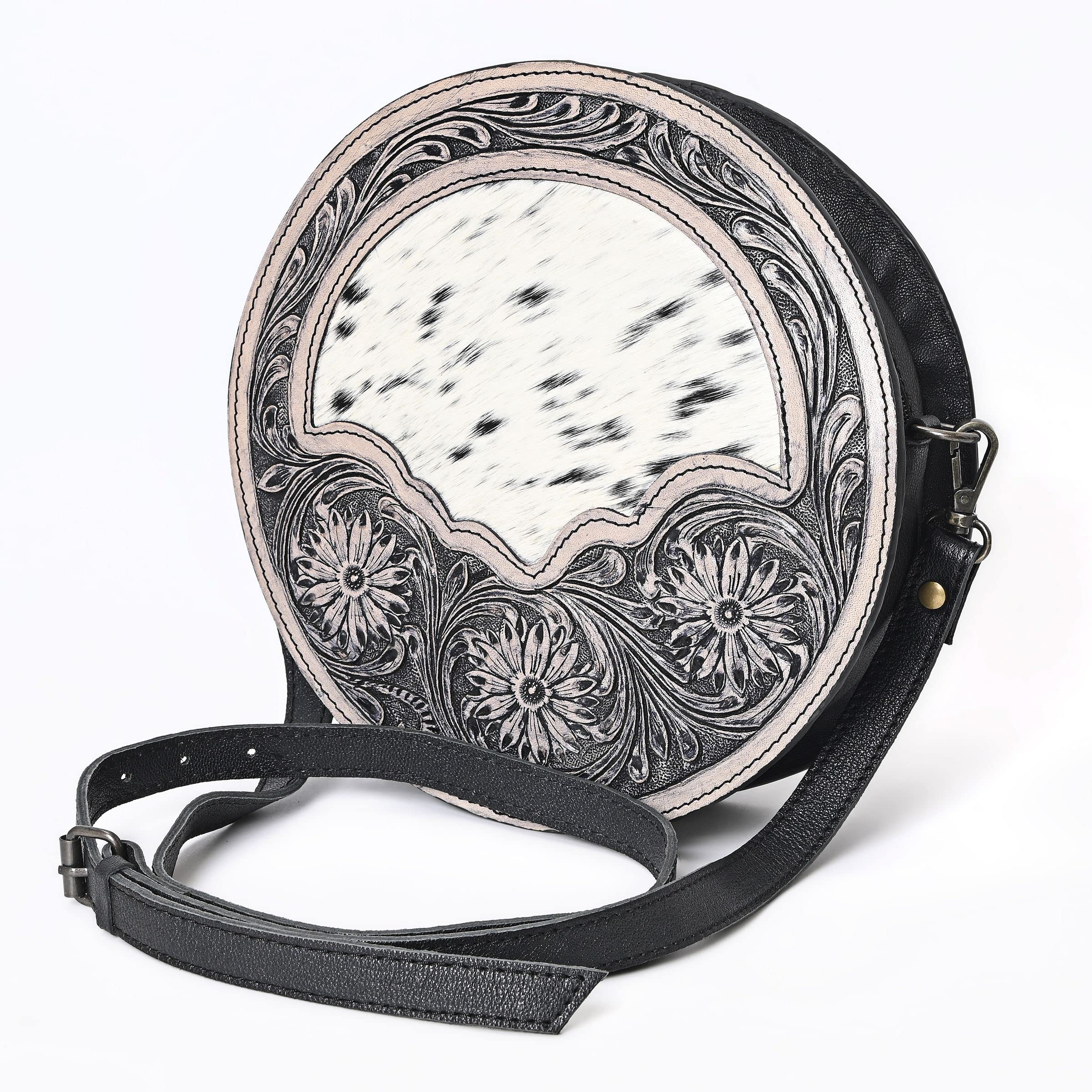 Merbaa Western Canteen Round Bag Luxurious Cowhide Leather Messenger Bag for Women - Your Ultimate Style Companion for Every Occasion