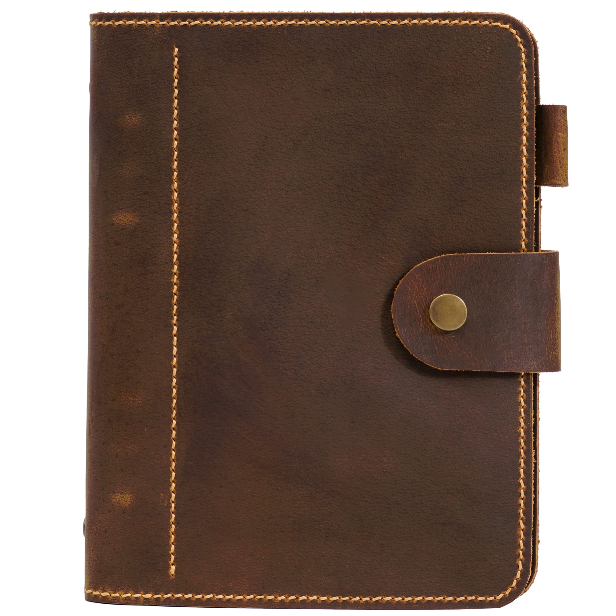 Turbosnail Personalized Size A5 6 Ring Leather Refillable Planner Binder, Travelers Journal, Sketchbook, Distressed Leather, Travel Journal For Men Women (Lined Paper 160 Pages), Customized Gift