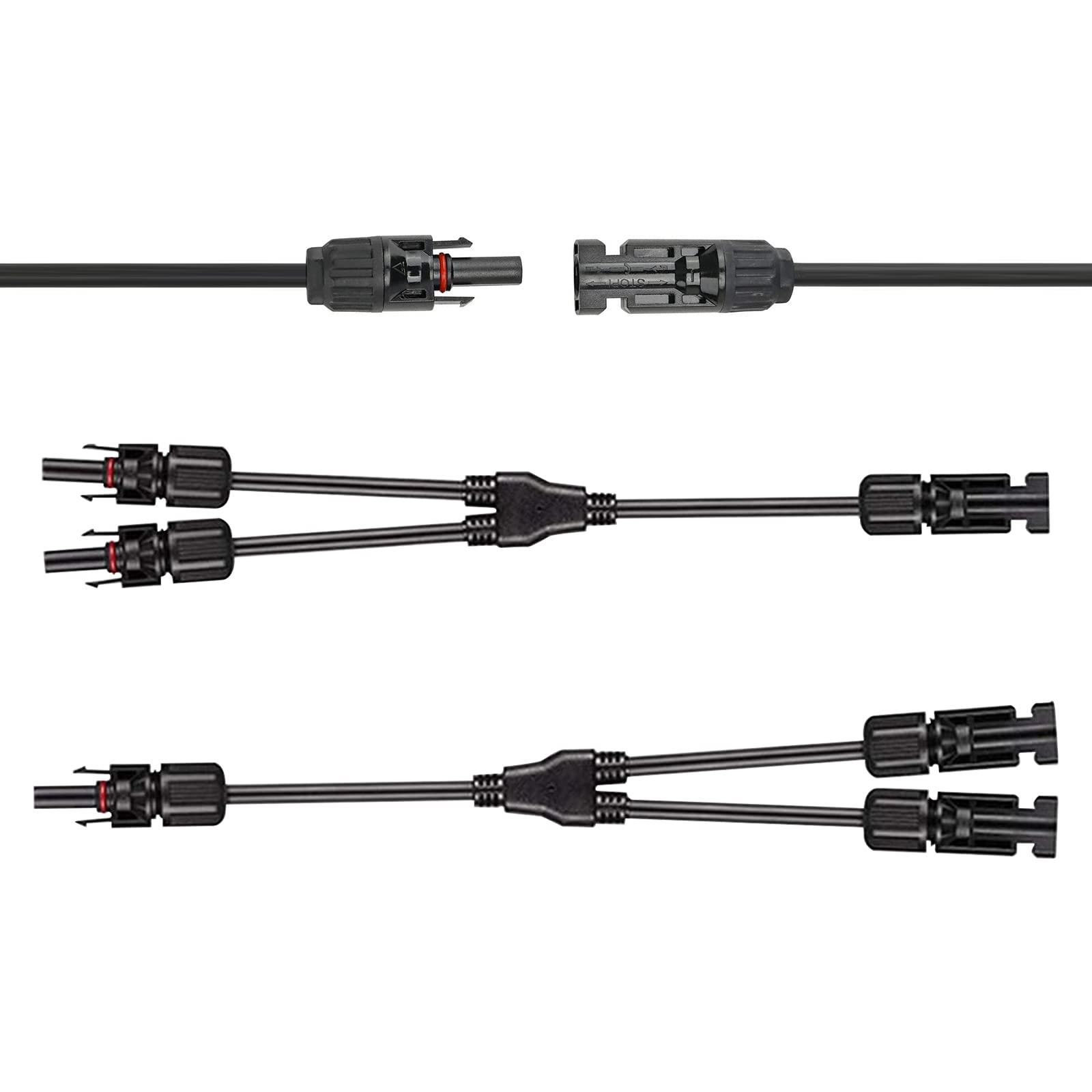 PFCTART Y Branch Solar Wiring Connector Plug, Panel Splitter Connectors and Wires Accessories Charge Controller Kit Solar Cable for Combiner Box (12AWG 1 Pair M/FF+F/MM)