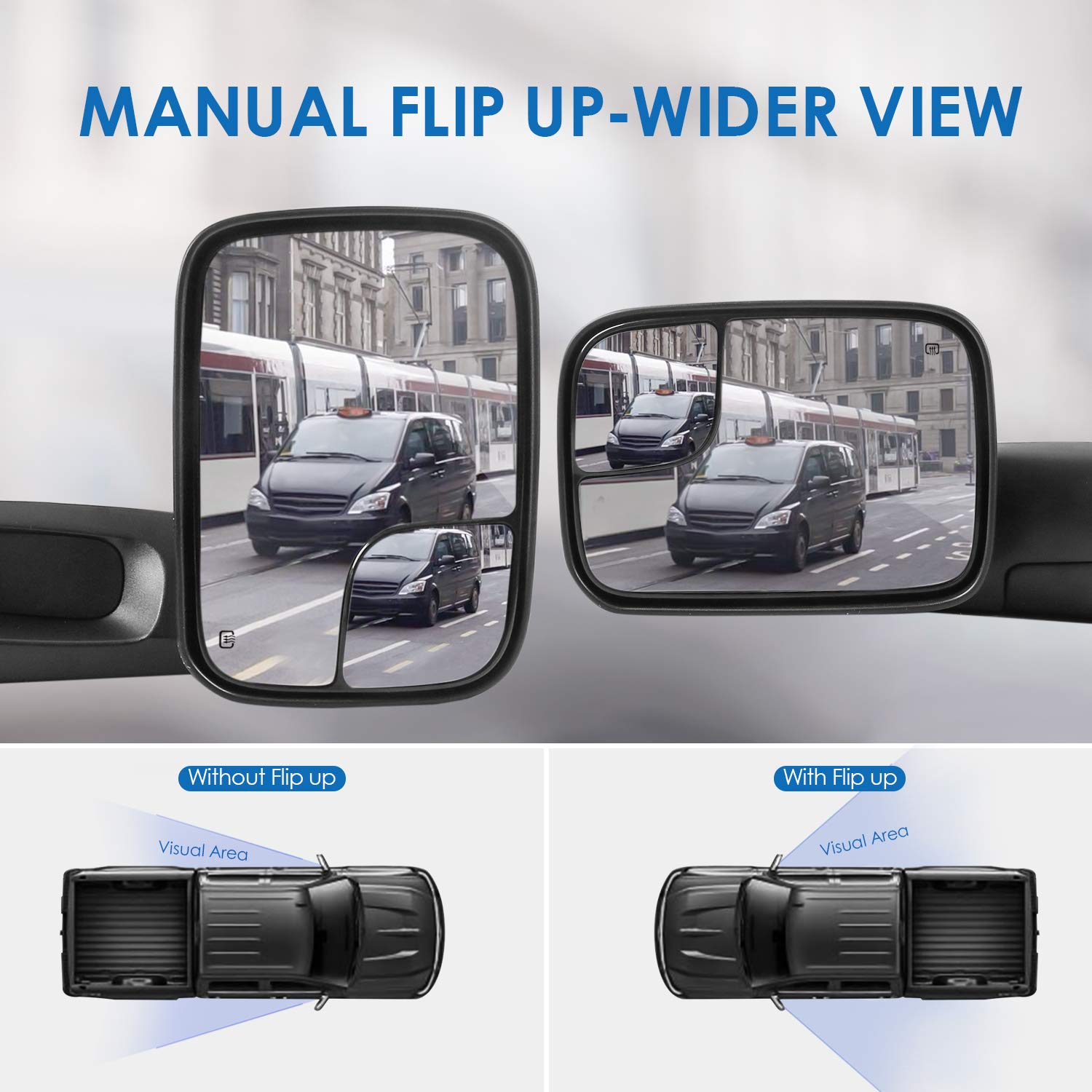 MOSTPLUS Power Heated Towing Mirror Compatible for 1998 1999 2000 2001 2002 Dodge Ram 1500 2500 3500 with Manul Telescoping (Set of 2)