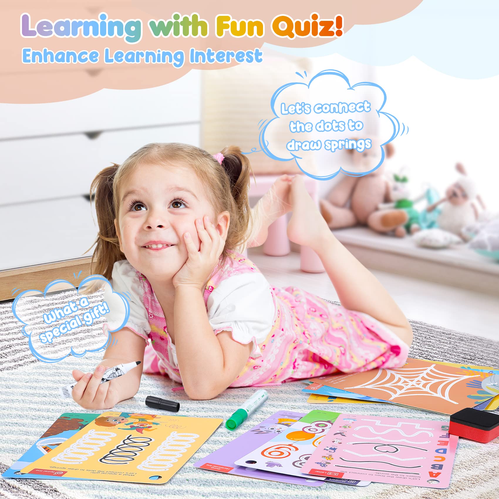URMYWO Preschool Learning Activity Book Handwriting Educational Workbook, 60 Pages Reusable Learn to Write Practice Activity Tracing Letters Busy Book Gift Toys for 1 2 3 4 Year Old Boy Girl