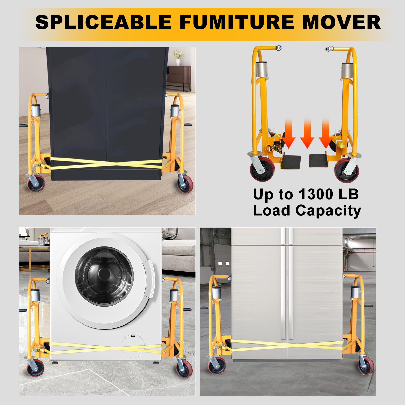 Manual Furniture Mover Equipment (Set of 2),Heavy Duty Moving Dolly, 1300 lbs Capacity, 12" Lift Height.