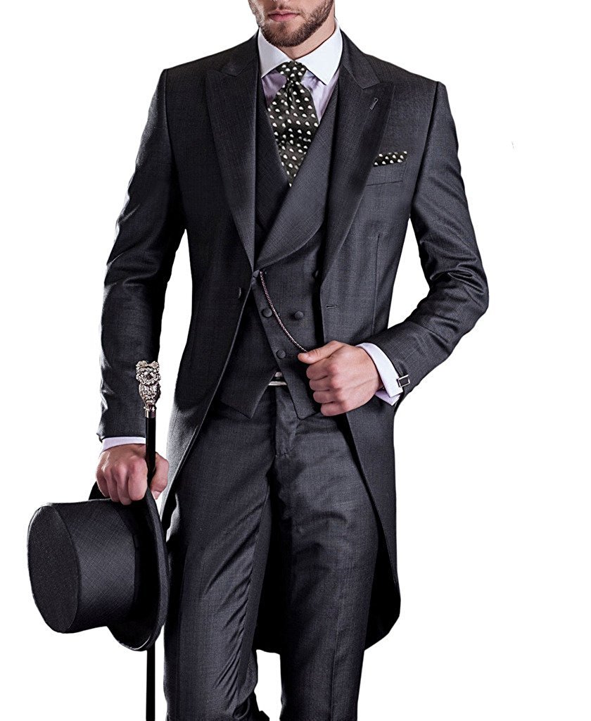 LilisĀ® Mens Premium Tail Tuexdo 3 Pieces Suit Tailcoat Jacket Tux Vest & Trousers Black