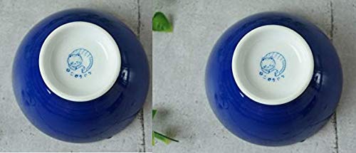 Set of 2 Japanese Rice Bowls, Cute Cats Design Buchi and Tora Bicolor and Tabby Porcelain Bowls