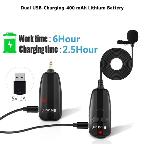Wireless Lavalier Lapel Microphone for DSLR Camera/GoPro Video Recording, 164 ft Range, Rechargeable&6 Hrs Working, Plug and Play UHF Portable Cardioid Clip-on Cordless Mic with 1/8 inch TRRS Output