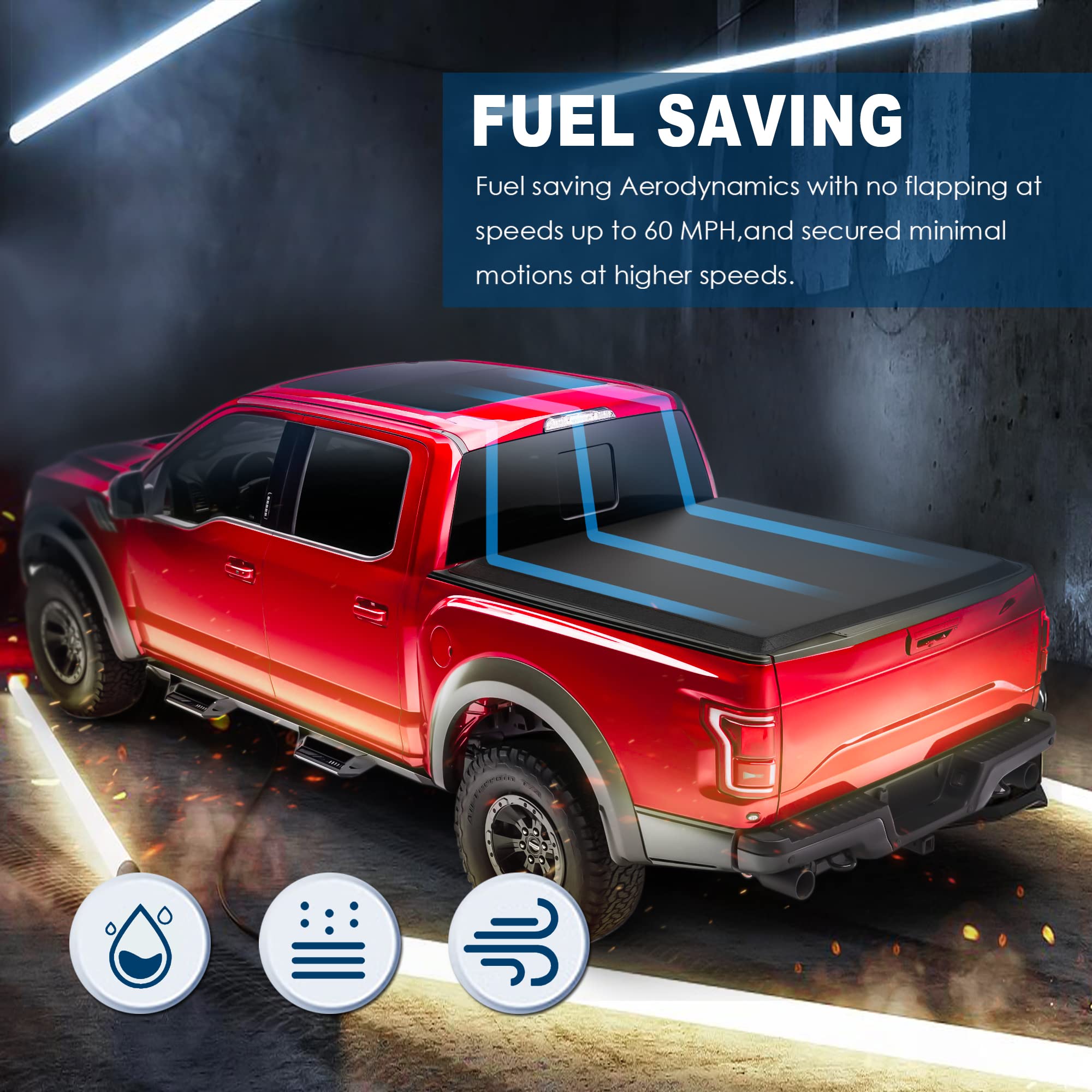 MOSTPLUS Quad Fold Soft Truck Bed Tonneau Cover On Top Compatible for 2015-2023 Ford F150 F-150 Bed Fourth Fold Styleside (5.5 FT Feet Bed)