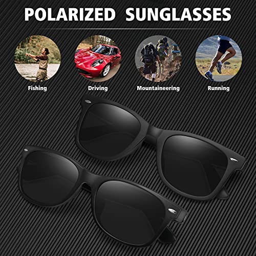 MEETSUN Polarized Sunglasses for Men Women Classic Retro Sun Glasses for Driving Fishing UV Protection 2 Pack C2 Matte Black Frame/Grey Lens