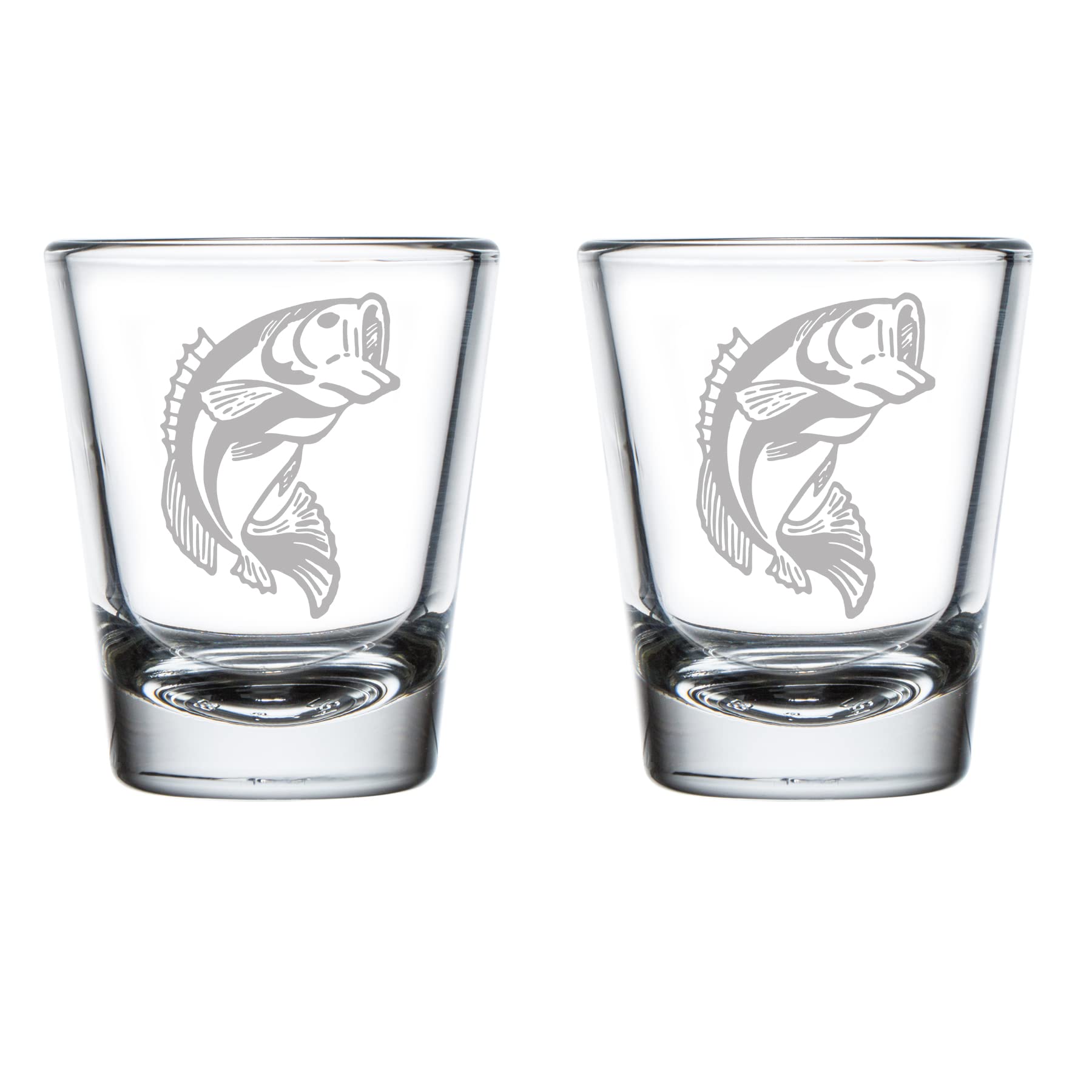 Set of 2 Shot Glasses 1.75oz Shot Glass Bass Fish