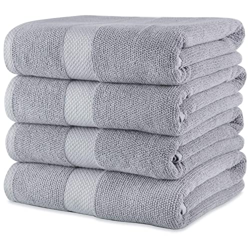 MAURA Premium Bath Towels 100% Cotton 27x54 Ultra Absorbent Quick Dry 4 Pack Soft Terry Bath Towels Set for Bathroom, Hotel and Spa Quality, Cool Grey