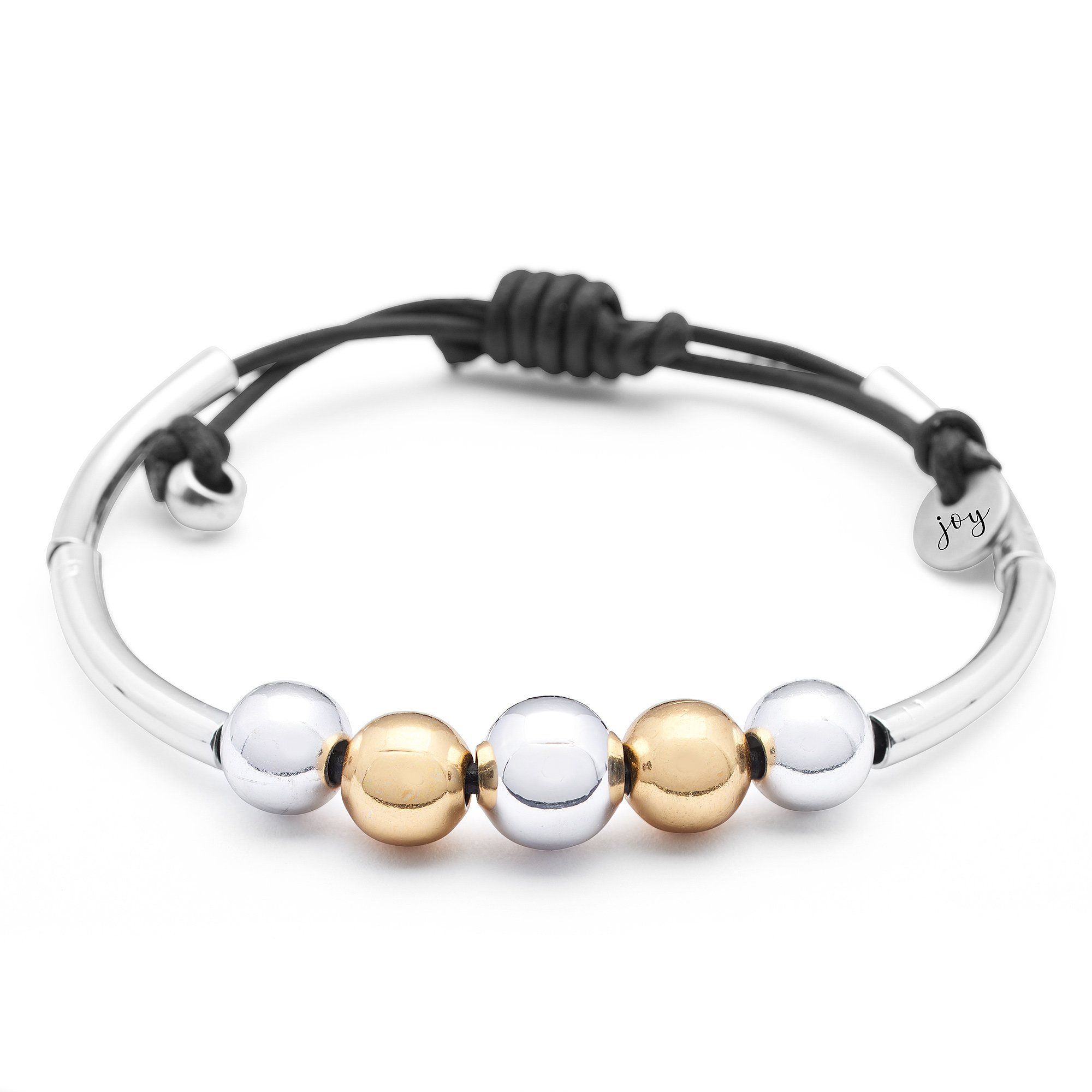 Lizzy James Compassion Adjustable Leather Bracelet with Silver and Gold Plated Beads