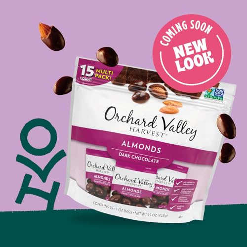 Orchard Valley Harvest Dark Chocolate Almonds, 1 Ounce Bags (Pack of 15), Gluten Free, Non-GMO, No Artificial Ingredients