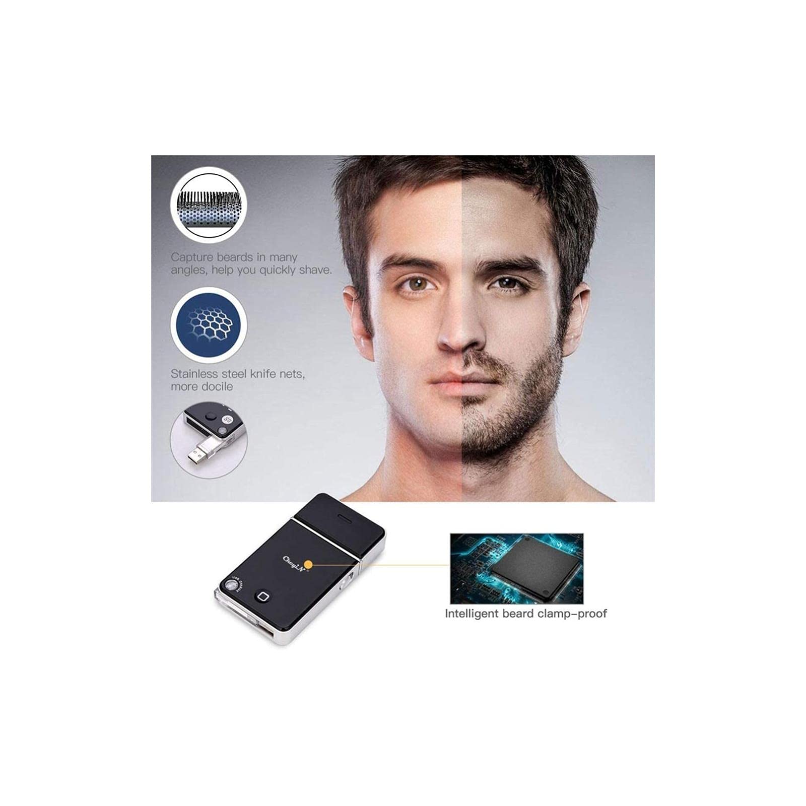 Men Electric Ultra Thin Shaver Protable for travel Rechargeable Washable Wet/Dry Razor for Face Care Beard Trimmer Reciprocating Blade with USB Charger
