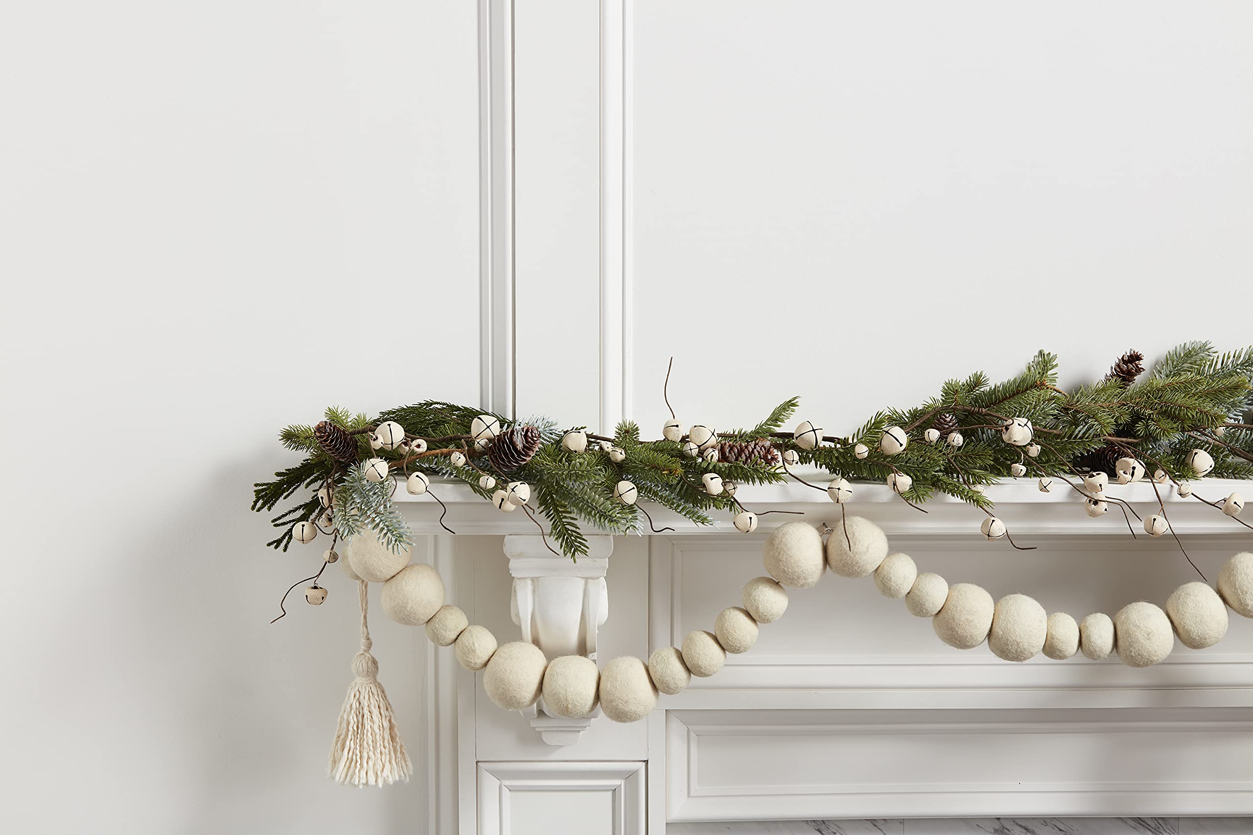 Mud Pie, White, Pom Tassel Garland, 60"