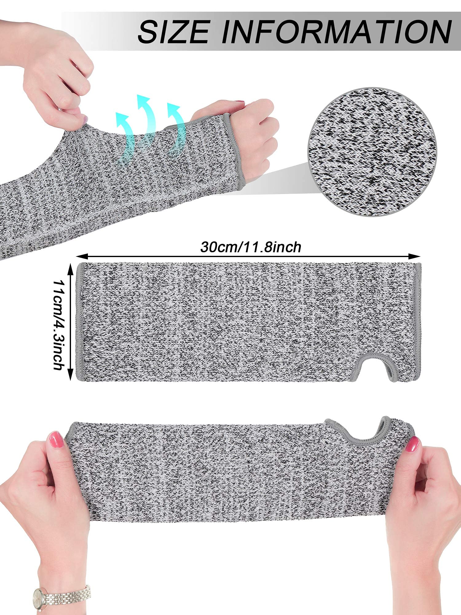 SATINIOR 2 Pairs Cut Resistant Sleeves Protective Arm Sleeves Safety Arms Protection Sleeves with Thumb Hole,for Garden Kitchen (Black, Gray), Medium