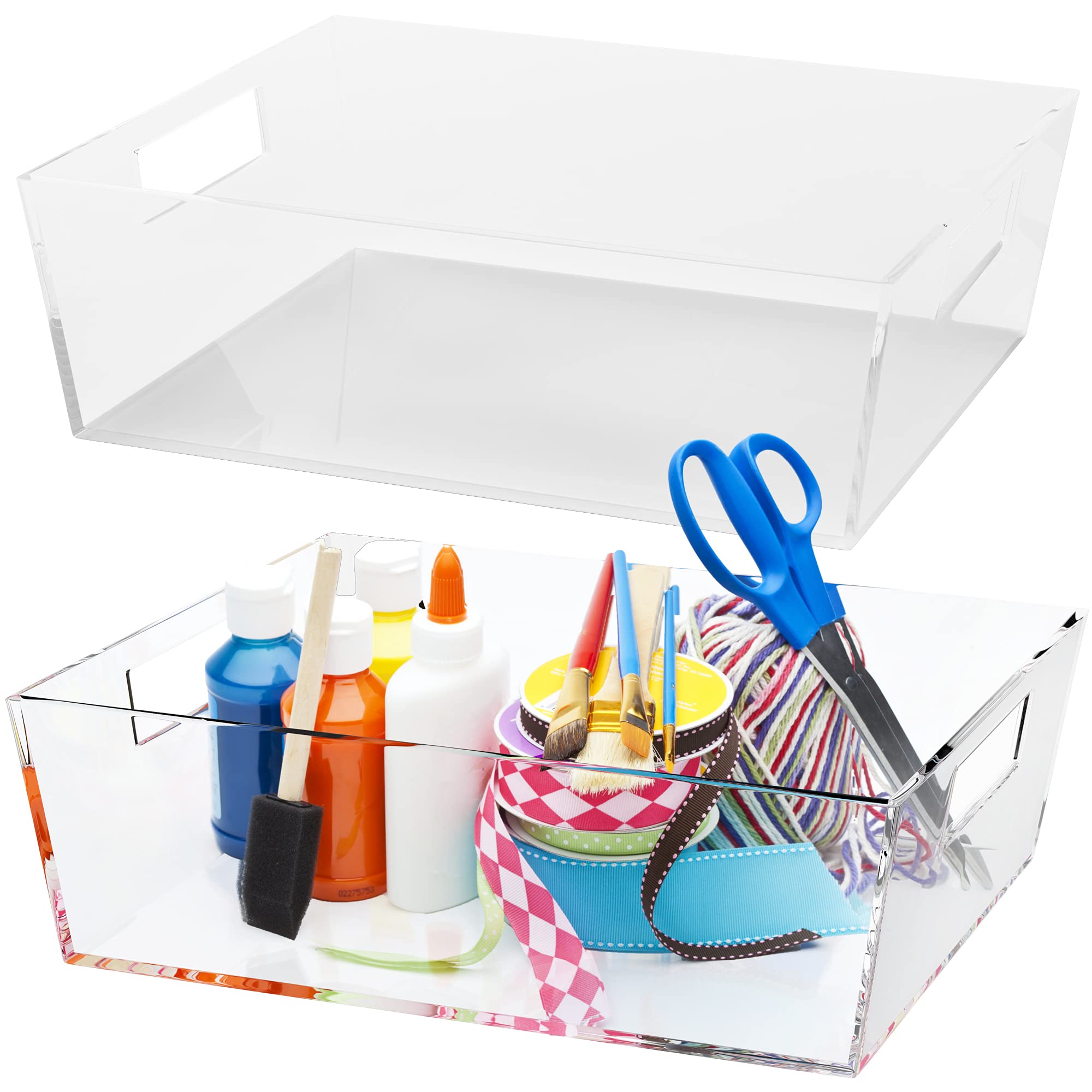 Richards Homewares Shallow Clear Storage Bins-Set of 2 β Pantry, Kitchen Plastic Containers for Organizing Fridge, Drawers 13β x 11.4β x 4.1