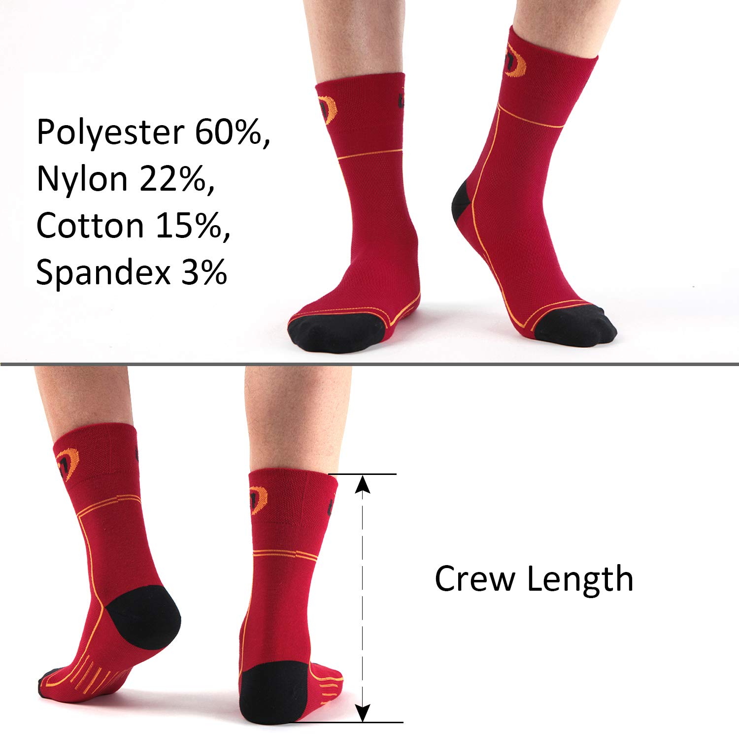 LIN 7 Pack Cycling Socks for Men and Women Funny Color Biking Socks Performance Athletic Crew Socks (L(10-13), Championship Jersey Color)