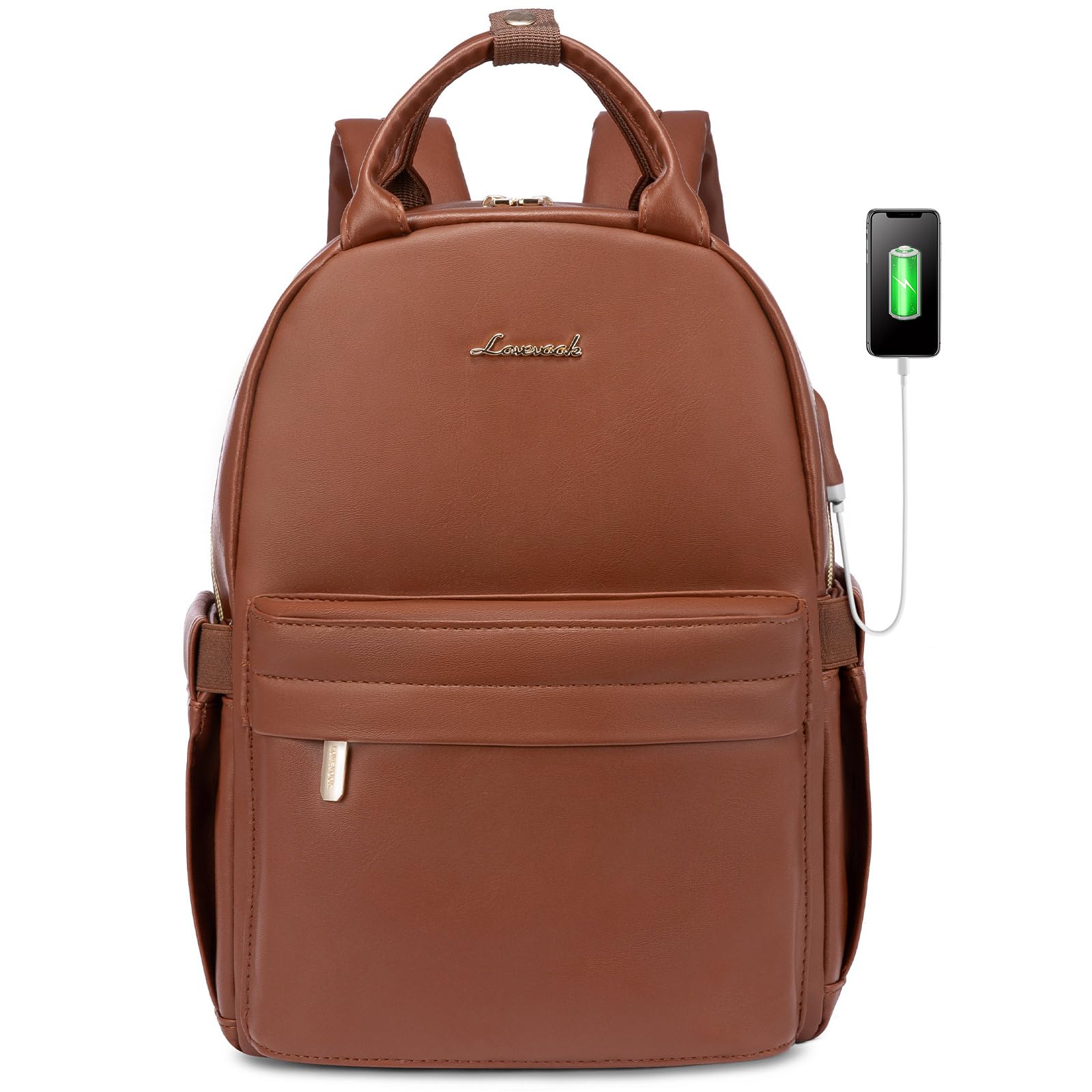 LOVEVOOK Mini Backpack Purse for Women Leather Small Backpack with USB Charging Port, Cute Fashion Daypack for Work Travel Daily, Brown