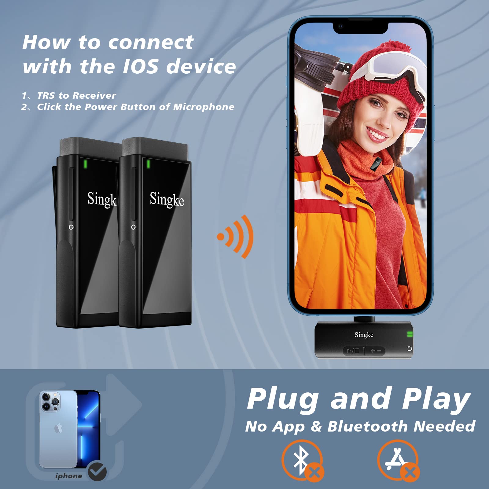 Singke Wireless Lavalier Microphone for iPhone Plug & Play Lapel Mic with Charging Case & 2 Transmitters Clip on Mic 120 Meter Transmission Range for Video Recording Interview YouTube TikTok