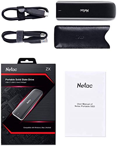 Netac SSD External Drive, Portable SSD 250GB for Type C, Up to 980MB/s, NVME SSD PCIE, USB 3.2 Gen2 10Gbps External Solid State Drive