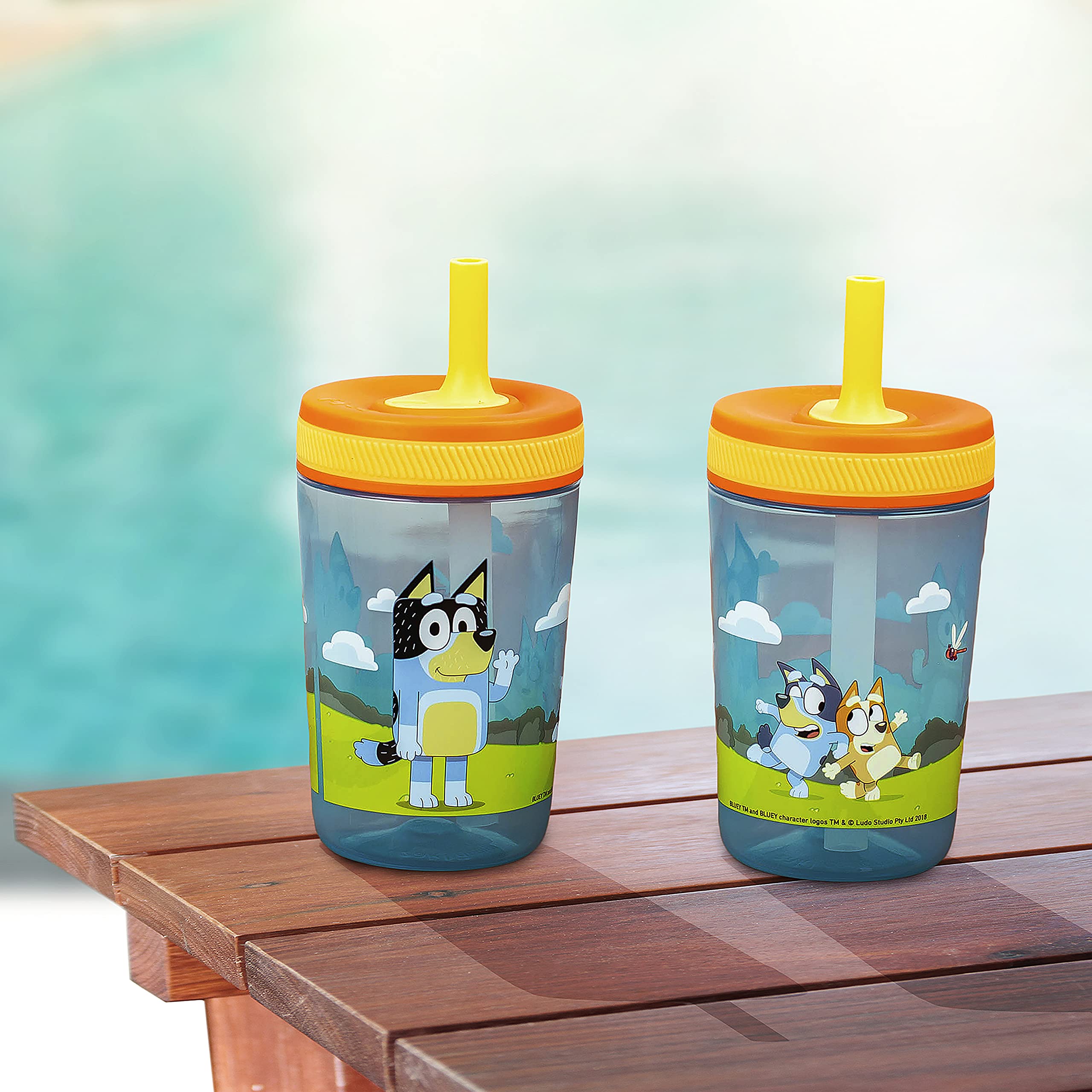 Zak Designs Bluey Kids Tumblers and Water Bottles Bundle (4 Pieces) | BPA-Free and Leakproof | Includes 15oz Tumblers (2 Count) and 16oz Water Bottles (2 Count)