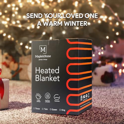 Maple&Stone Heated Blanket Electric Queen Dual Control Faux Fur Fast Heating Electric Blanket,5 Heat Settings Heating Blanket & 10 Hours Auto-Off Timing Settings (84 x 90 inches,Grey)