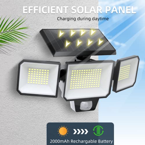 Solar Outdoor Lights, 229 LED 2500LM Super Brightness Motion Sensor Security Light with Remote Control, 3 Lighting Modes 270° Wide Angle, Adjustable 3 Heads, IP65 Waterproof Wall Light, 2 Pack