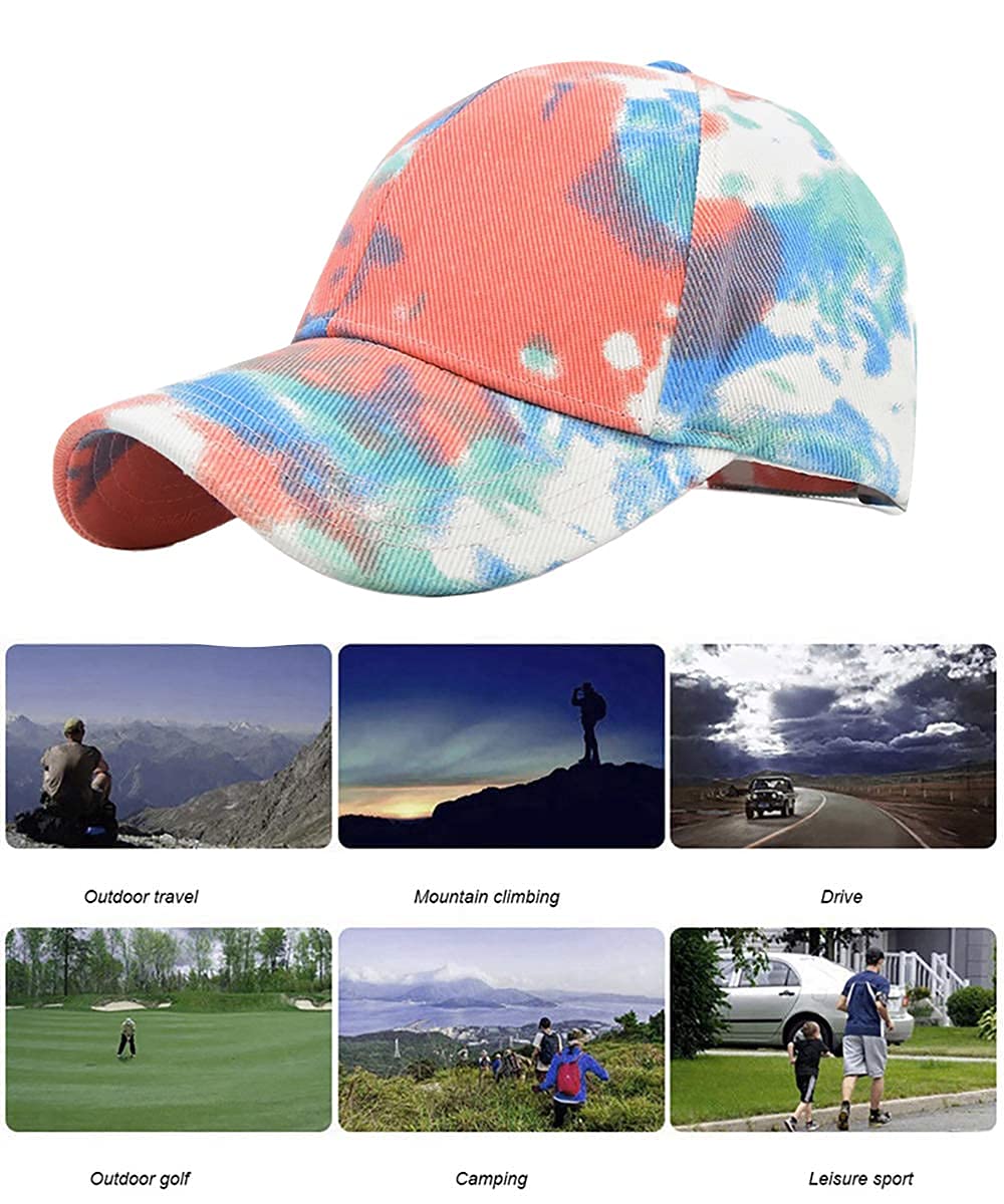 Ponytail Hat Baseball Cap for Women Criss Cross Adjustable Washed Tie Dye Messy Bun Trucker Dad Hat Ponycaps Womens Multicoloured
