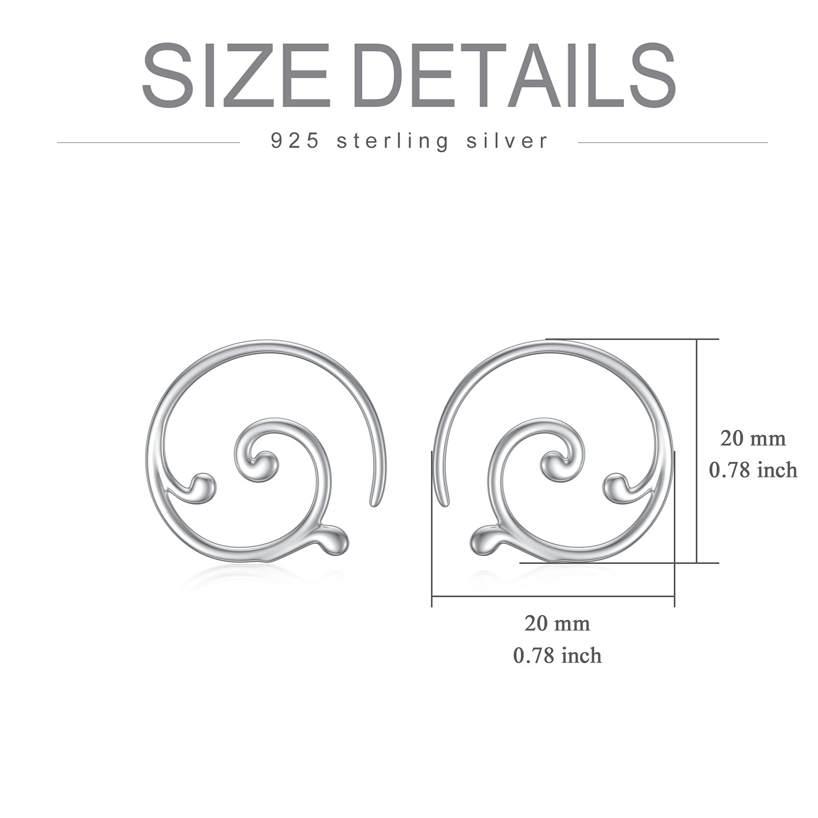 RMREWY Wave 925 Sterling Silver Pull Through Hoop Earrings for Women
