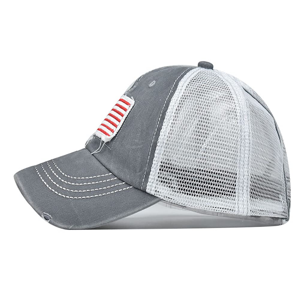 Nogewul American flag Ponytail Baseball Cap for Womens Men High Messy Bun Hat Ponycaps Adjustable Dad Trucker Mesh Hats