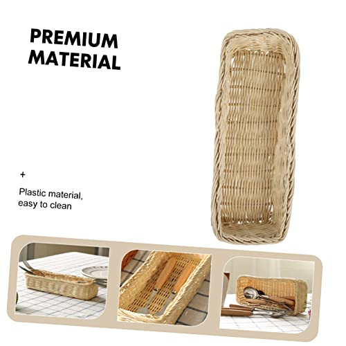 ORFOFE 1pc Sundries Storage Tray Manual Basket Woven Wicker Basket Desktop Sundry Storage Tray Sundries Basket Vanity Silverware Household Weaving Basket Grocery Basket Rattan Snack White